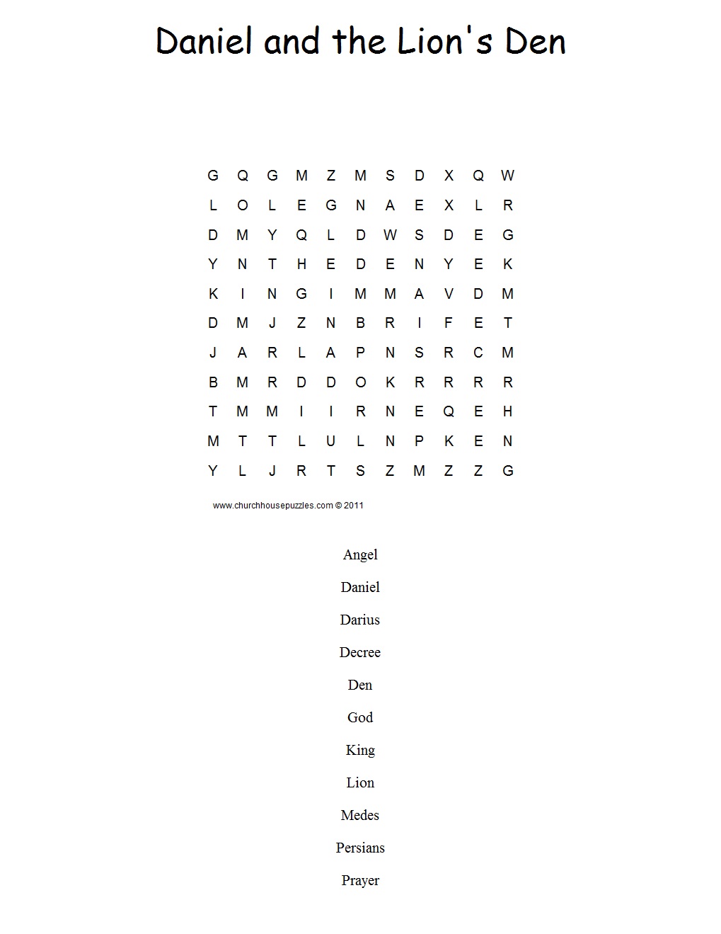 Daniel In The Lion's Den Word Search