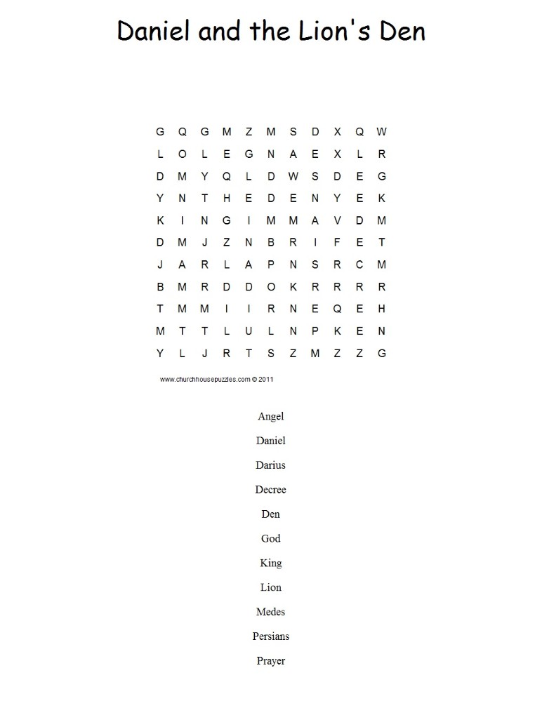 Daniel In The Lion's Den Word Search