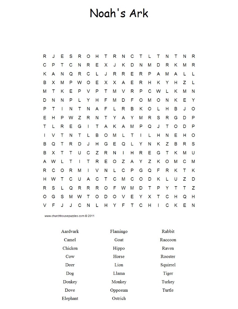 Noah's Ark Word Search Puzzles
